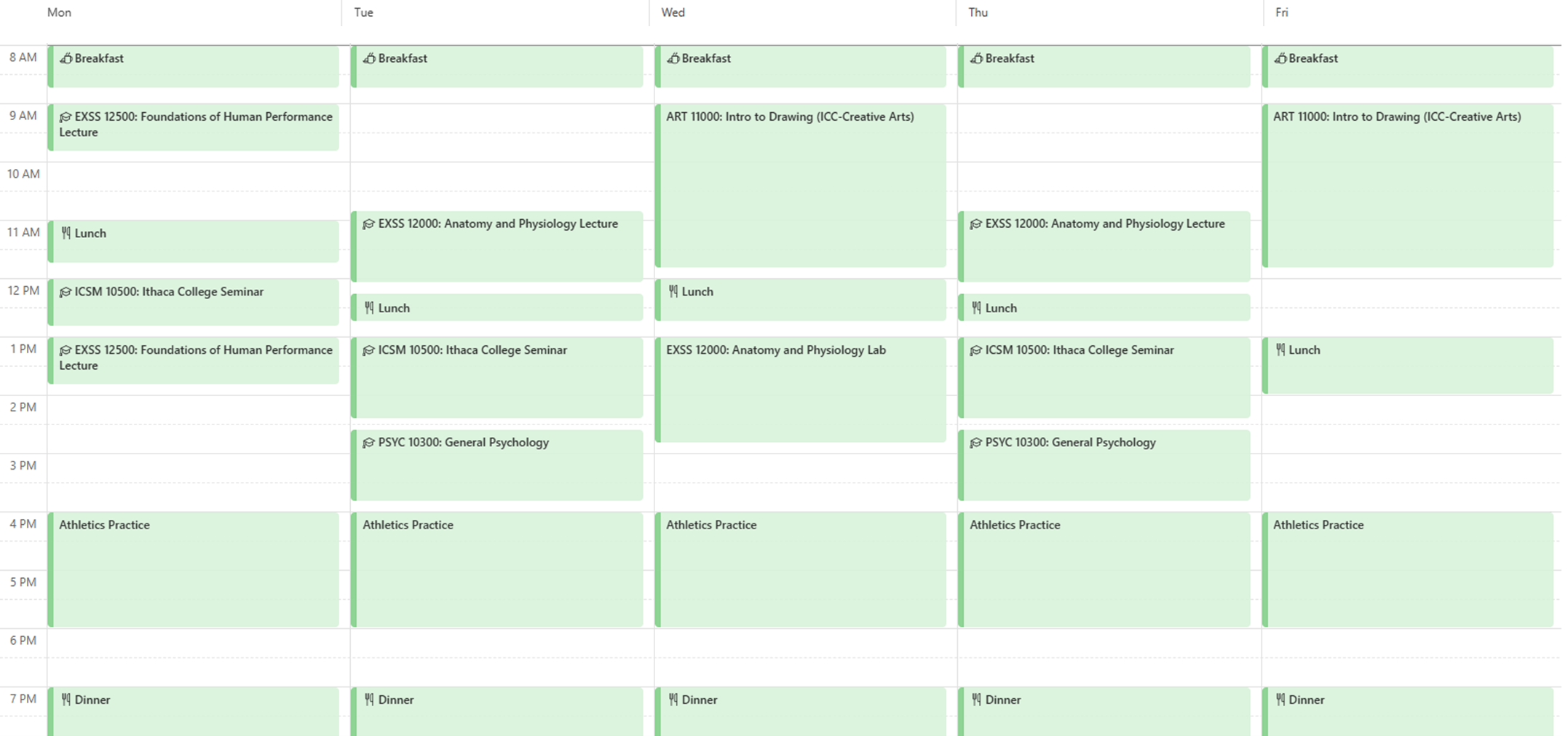Sample Class Schedules | Ithaca College